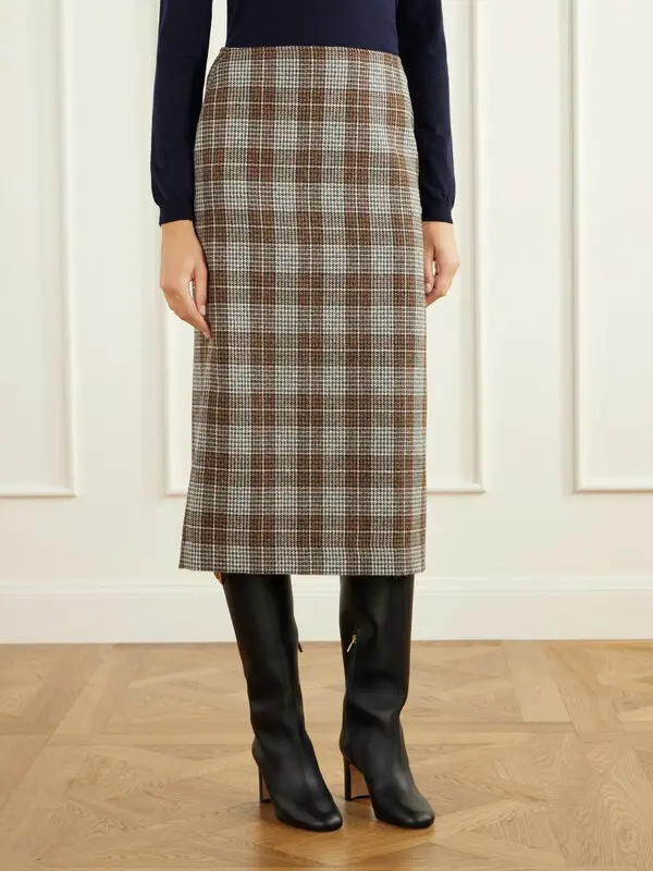 Giuliva Heritage Checked Houndstooth Wool Knee-length Skirt