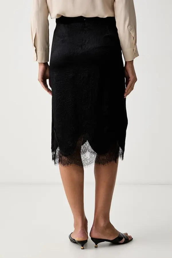 Marella Lace-trimmed Satin Midi Skirt