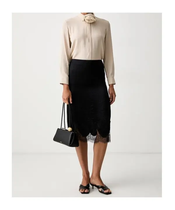 Marella Lace-trimmed Satin Midi Skirt