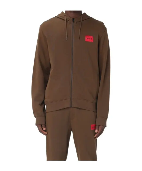 Hugo Boss Hugo Logo Label Zipped Hoodie - Brown