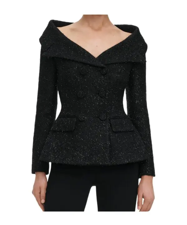 SELF-PORTRAIT Off-shoulder Bouclé Jacket
