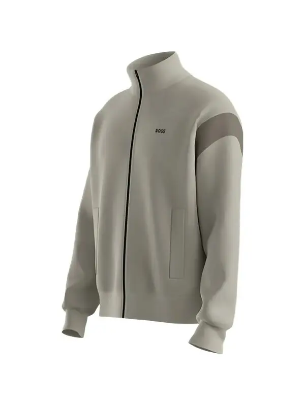 Hugo Boss Zippered Cotton-blend Sweatshirt With Contrast Inserts