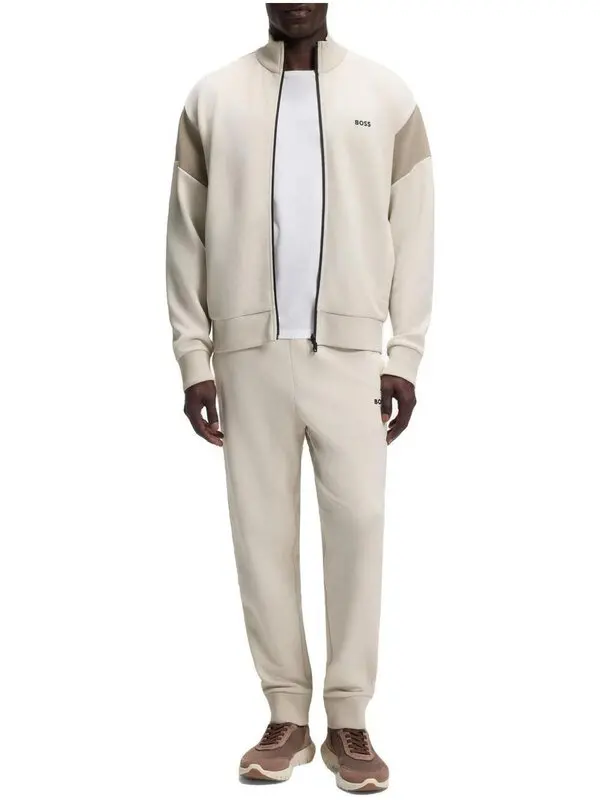 Hugo Boss Zippered Cotton-blend Sweatshirt With Contrast Inserts