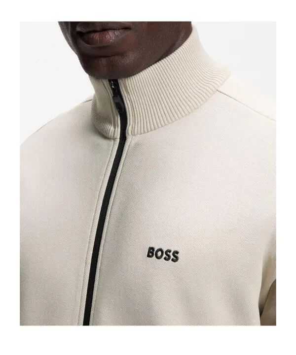 Hugo Boss Zippered Cotton-blend Sweatshirt With Contrast Inserts