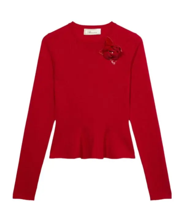Blumarine Jumper With Patent Leather Brooch And Undulated Hem - Red