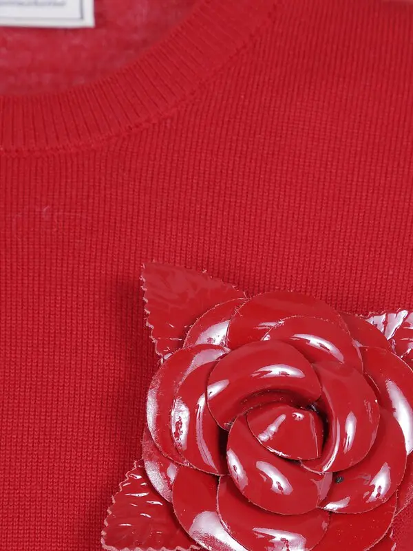 Blumarine Jumper With Patent Leather Brooch And Undulated Hem