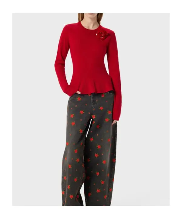 Blumarine Jumper With Patent Leather Brooch And Undulated Hem