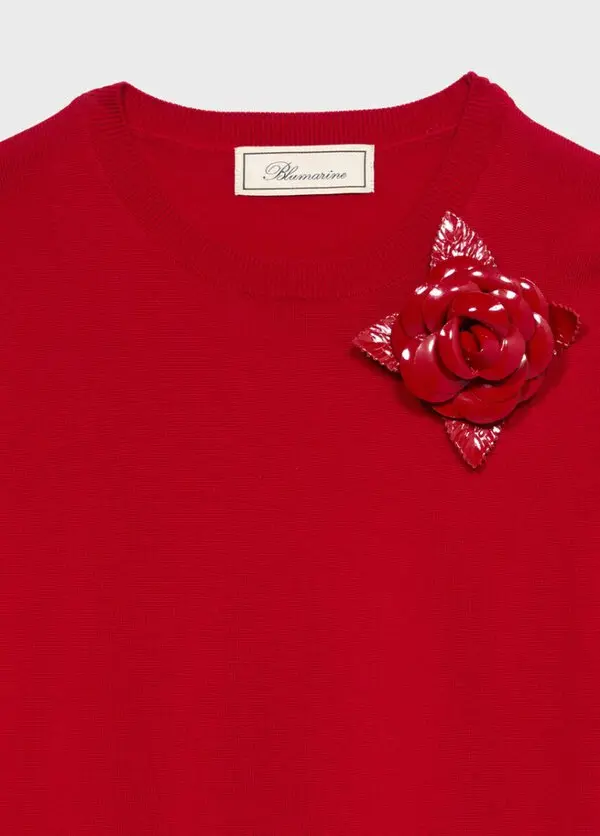 Blumarine Jumper With Patent Leather Brooch And Undulated Hem