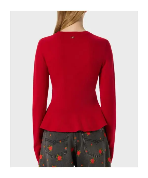Blumarine Jumper With Patent Leather Brooch And Undulated Hem