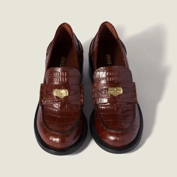 Miu Miu Crocodile-effect Embossed Leather Loafers