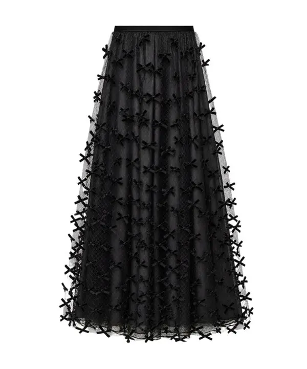 Emporio Armani Long Mesh Skirt With All-over Velvet Bows