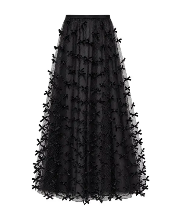 Emporio Armani Long Mesh Skirt With All-over Velvet Bows