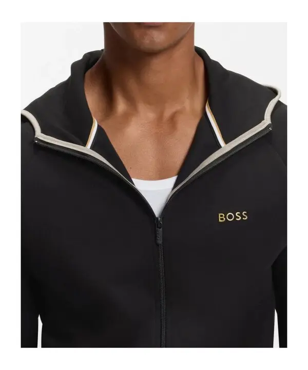 Hugo Boss Cotton-blend Zip-up Hoodie With Contrast Binding