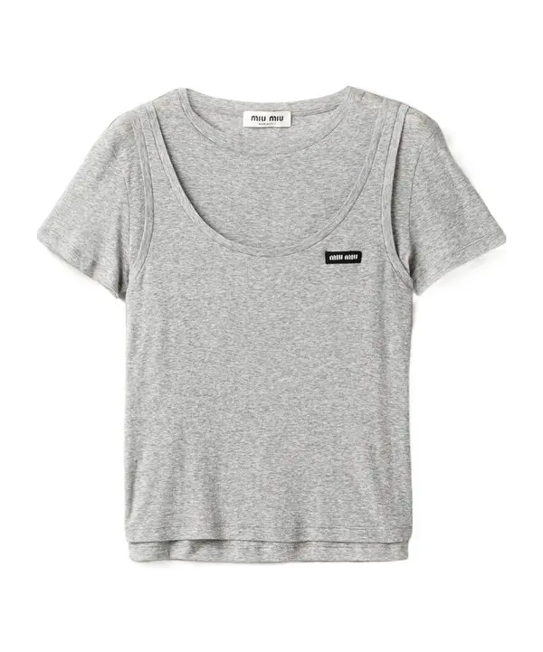 Miu Miu Ribbed Knit Jersey T-shirt