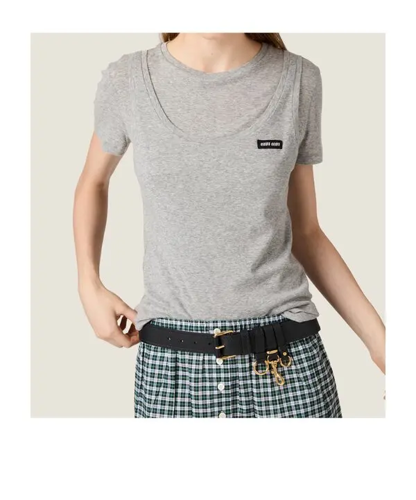 Miu Miu Ribbed Knit Jersey T-shirt