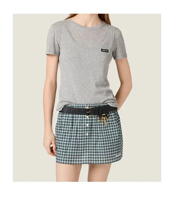 Miu Miu Ribbed Knit Jersey T-shirt