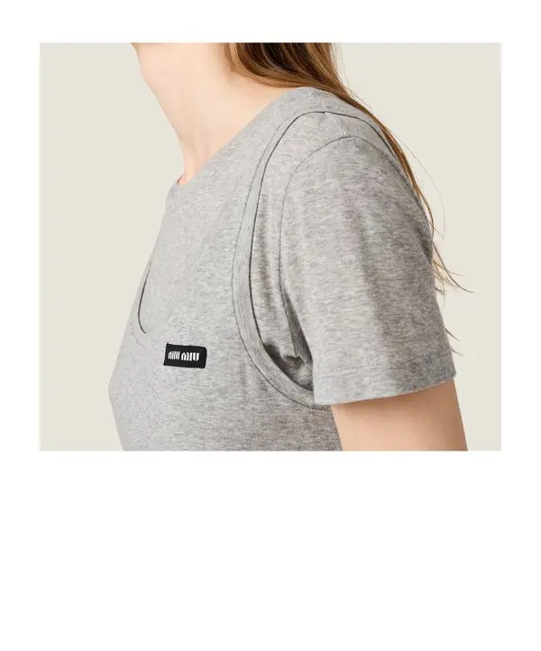 Miu Miu Ribbed Knit Jersey T-shirt