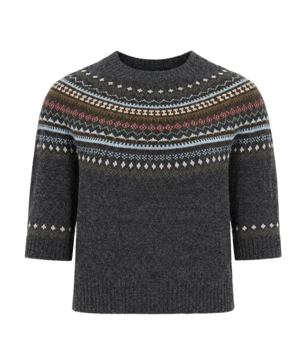Max Mara Fair Isle Knitted Sweater - Medium Gray