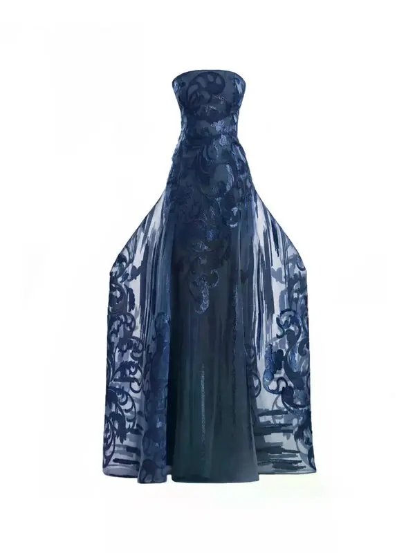 GEMY MAALOUF Strapless Jacquard Dress - Blue