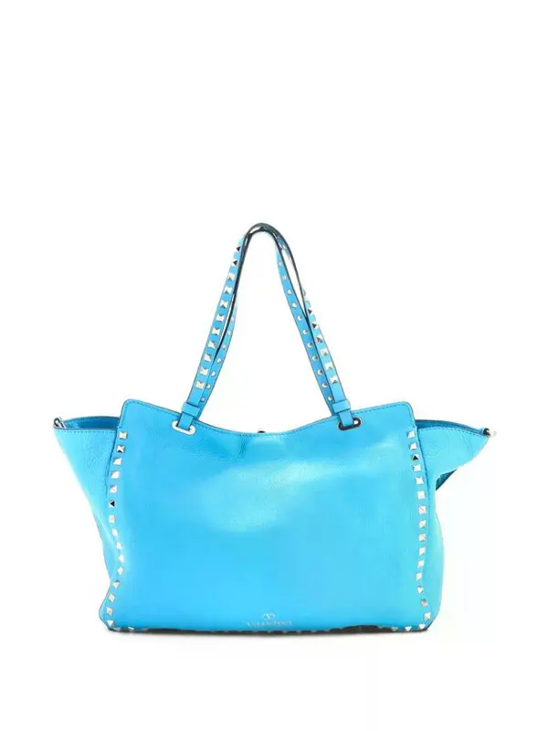 Valentino Garavani Rockstud Pebbled Leather Medium Tote Bag - Blue