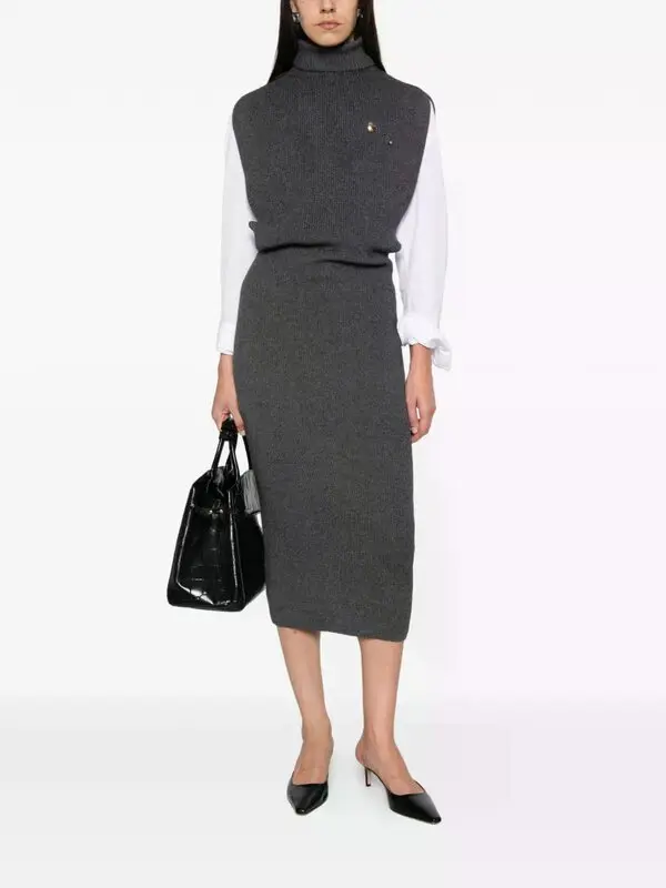 TWINSET Ribbed-knit Roll-neck Midi Dress