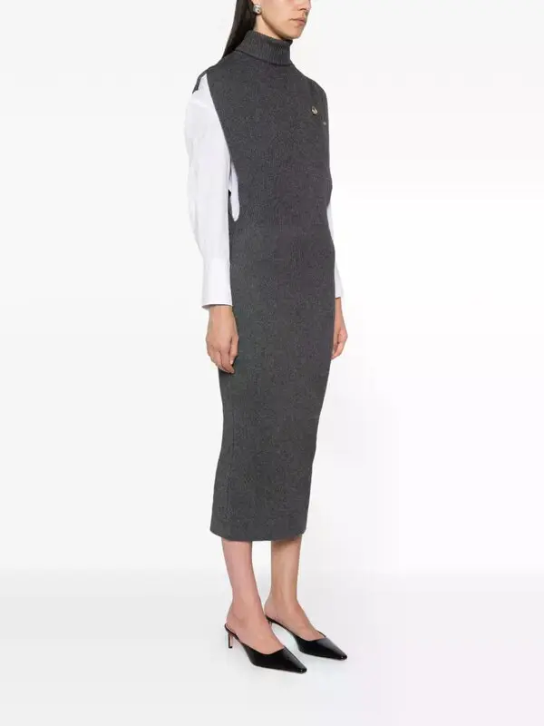 TWINSET Ribbed-knit Roll-neck Midi Dress
