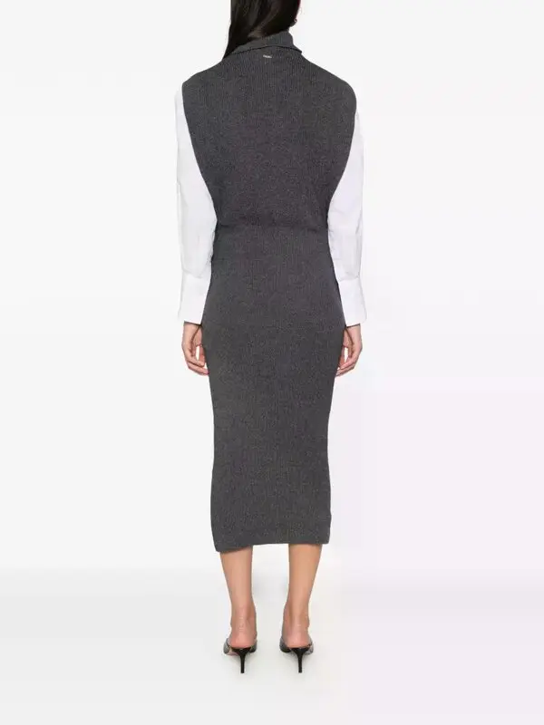 TWINSET Ribbed-knit Roll-neck Midi Dress