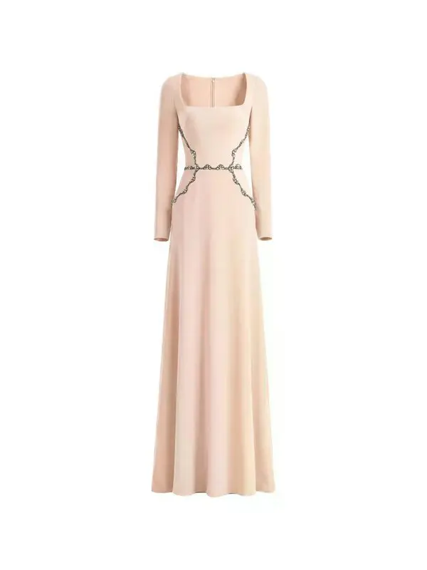 GEMY MAALOUF Beaded-waist Square-neck Dress