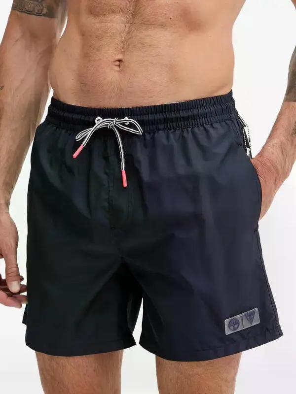 Guess Logo-patch Drawstring Swim Shorts - Blue