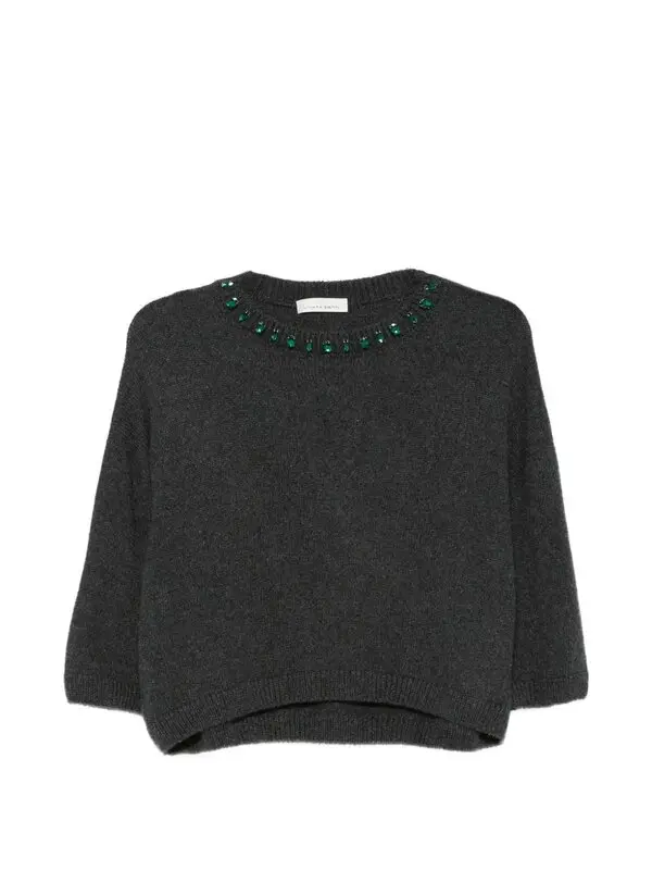 Liviana Conti Crystal-embellished Knitted Sweater - Grey