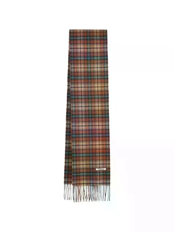 Auralee Check Fringed Scarf - Brown