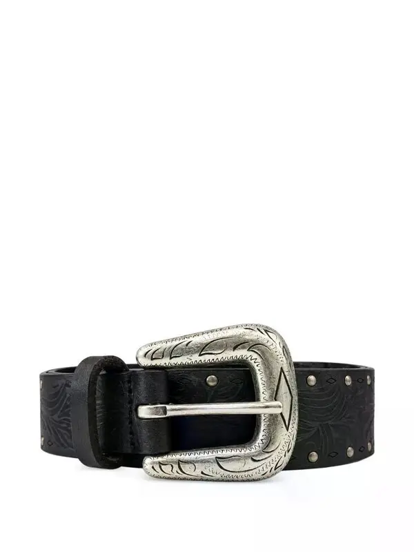 Anderson's Stud-embellished Engraved-buckle Belt - Black