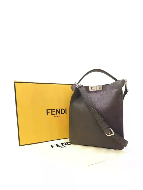 Fendi 2010-2026 Small Calfskin Peekaboo X Lite Satchel - Brown