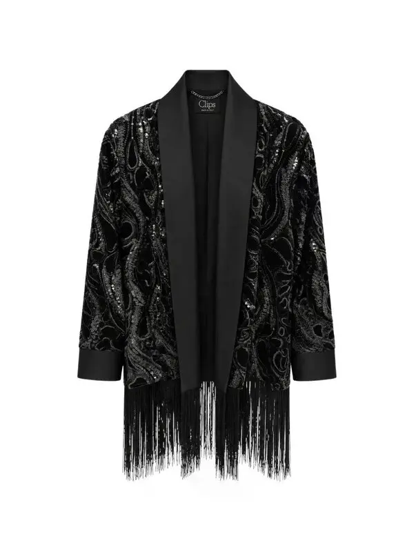CLIPS Sequin-embellished Fringed Coat