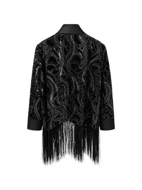 CLIPS Sequin-embellished Fringed Coat