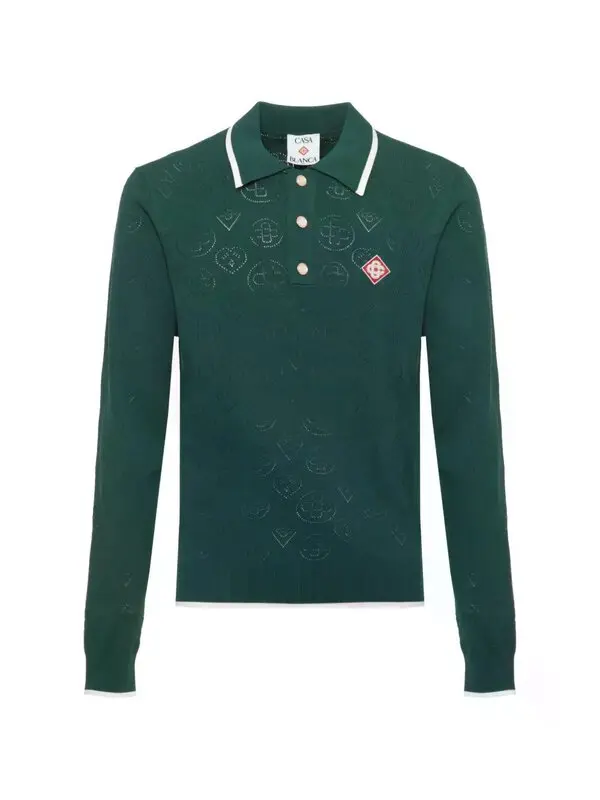 Casablanca Pointelle Monogram-knit Polo Shirt - Green