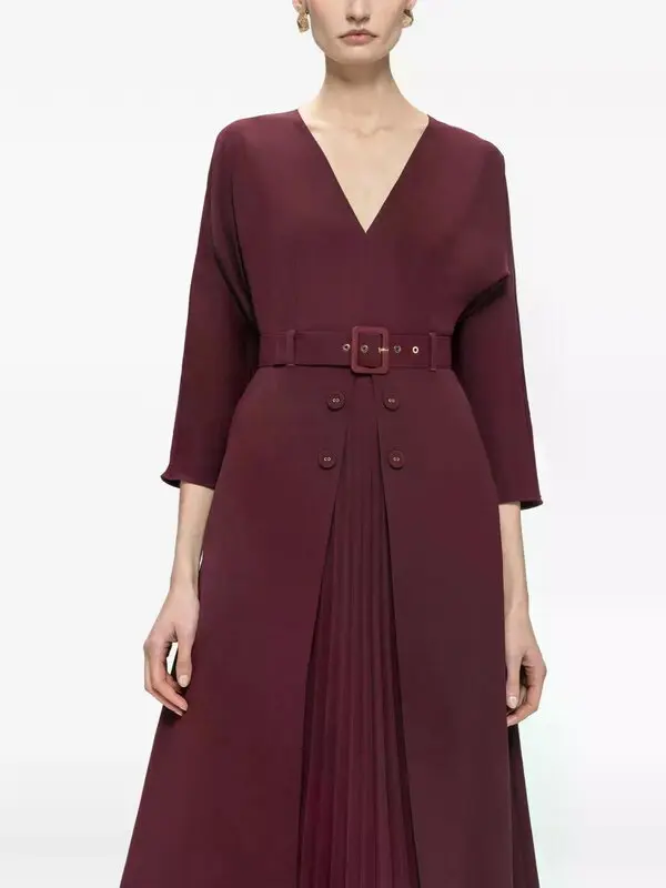 NISSA Belted Pleated Midi Dress