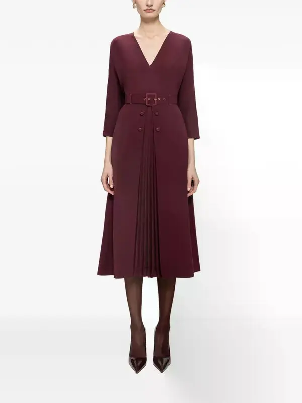 NISSA Belted Pleated Midi Dress