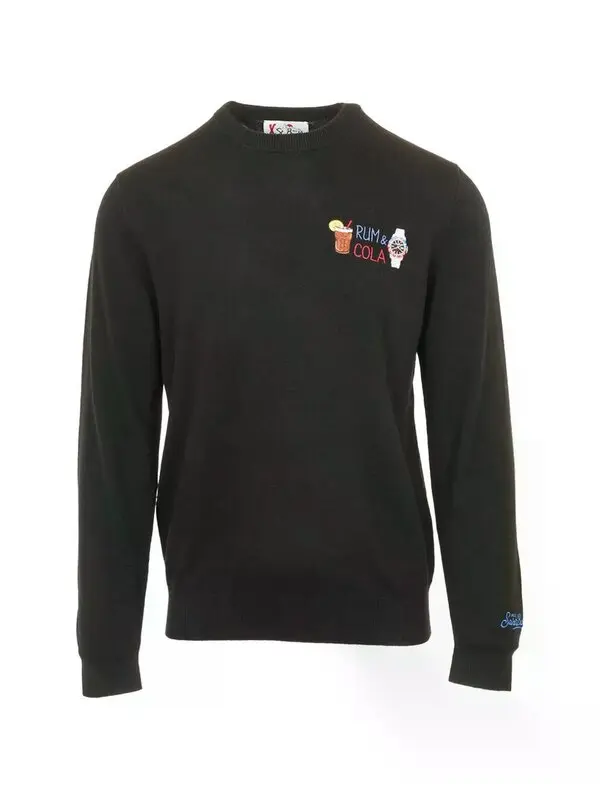 MC2 SAINT BARTH Heron Light Wool And Cashmere Blend Crewneck With Rum & Cola Embroidery