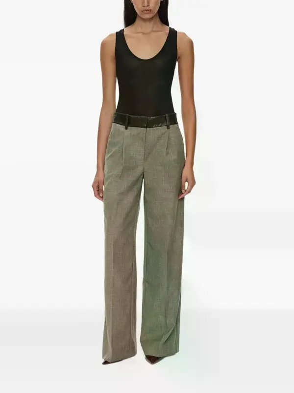 Christopher Esber Tropical Leather-waisted Wide-leg Trousers - Green