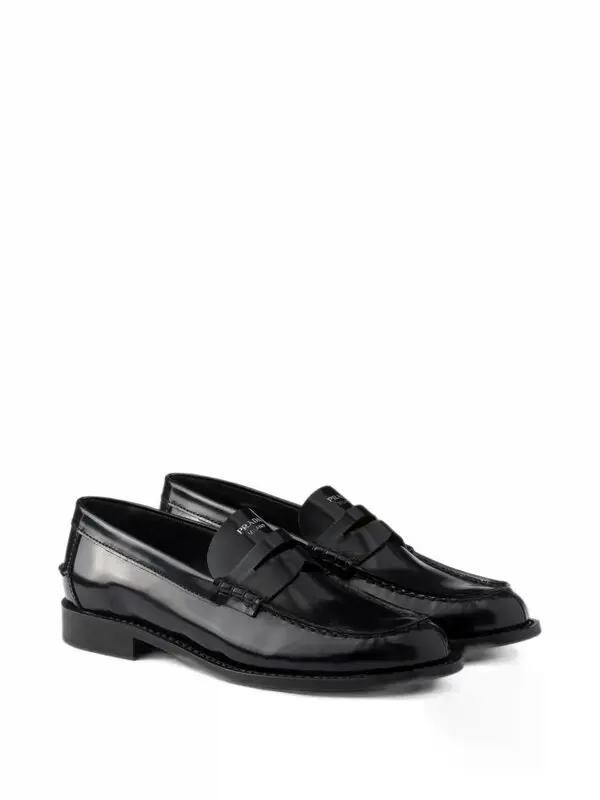 Prada Brushed Leather Loafers - Black