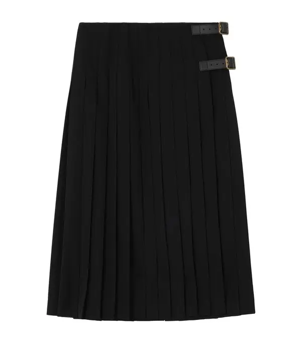 Burberry Wool Pleated Kilt Midi Skirt
