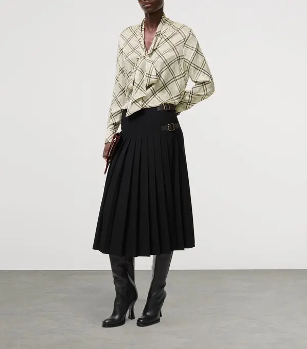 Burberry Wool Pleated Kilt Midi Skirt