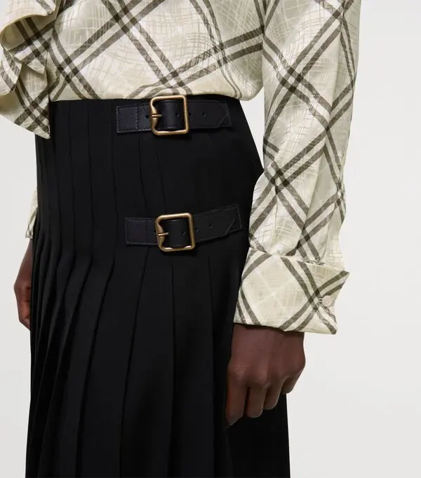 Burberry Wool Pleated Kilt Midi Skirt