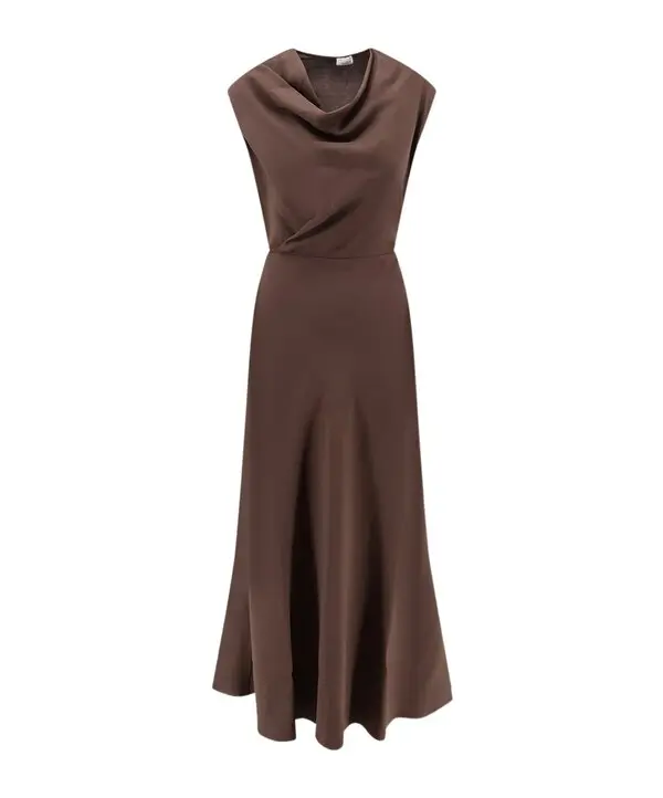 Brunello Cucinelli Cowl-neck Flared Dress - Brown