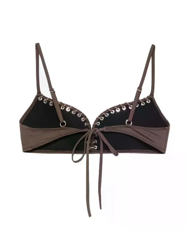 LUDOVIC DE SAINT SERNIN Eyelet Lace-up Bikini Top - Brown