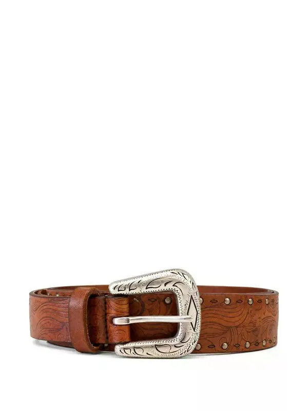 Anderson's Floral-embossed Studded Belt - Brown