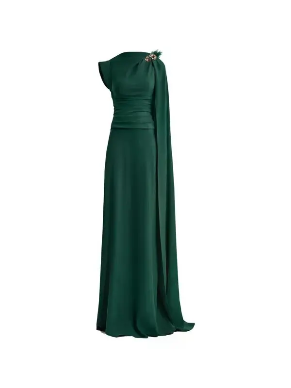 GEMY MAALOUF Feather-embellished Ruched Gown - Green