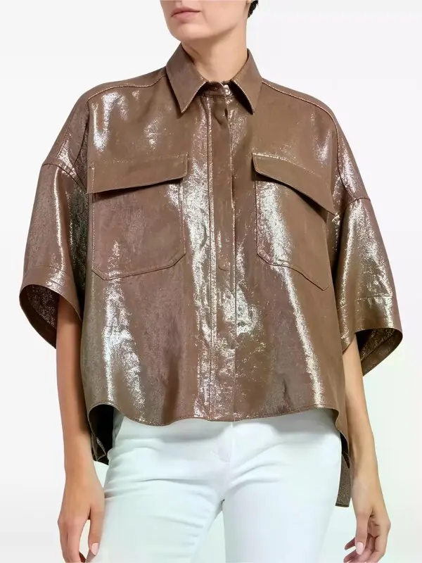 Brunello Cucinelli Metallic-effect Short-sleeve Shirt - Brown