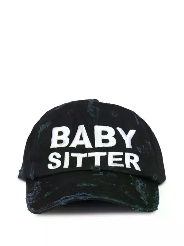 Natasha Zinko Baby Sitter Distressed Slogan-embroidered Cap - Black